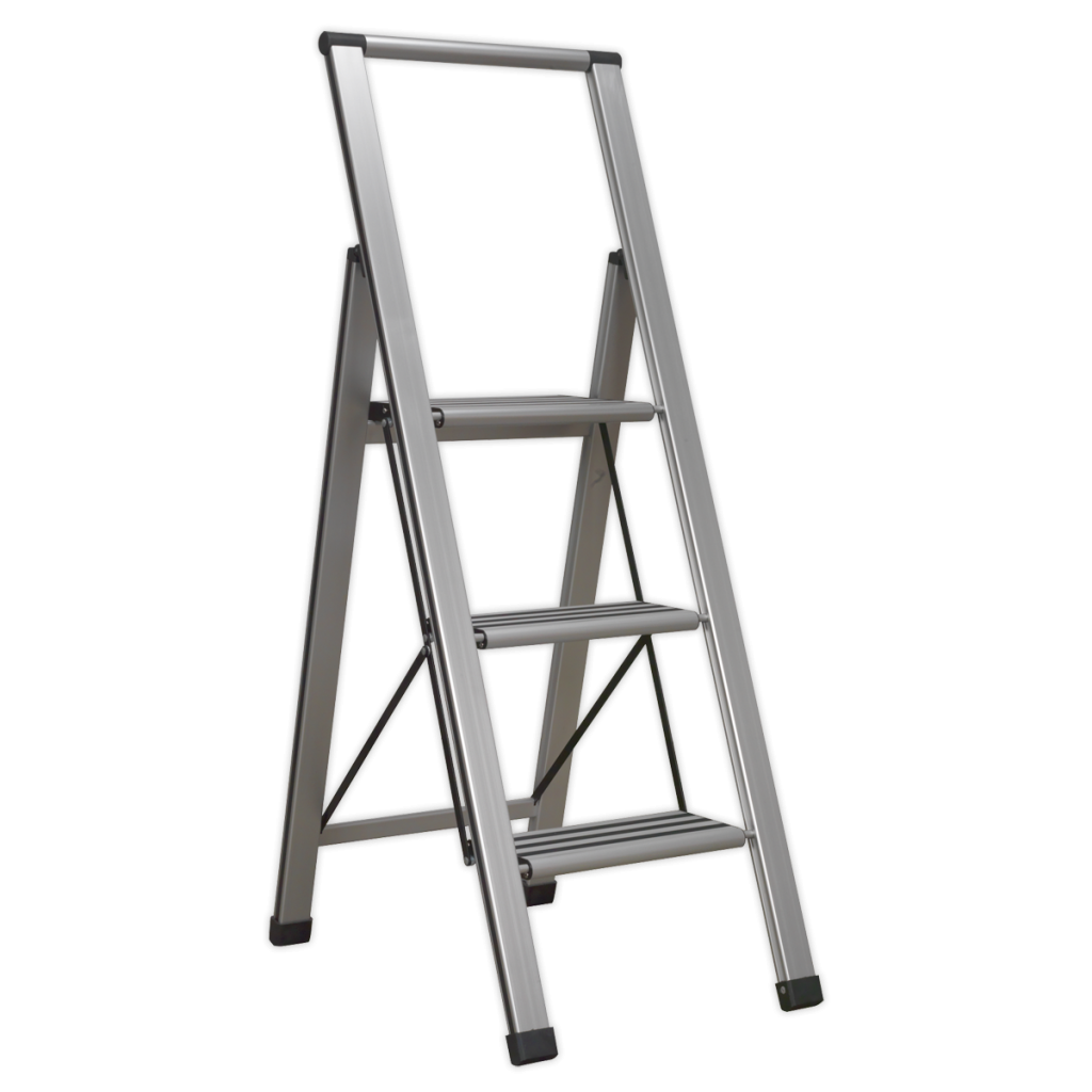 Aluminium Professional Folding Step Ladder 3 Step 150kg Capacity Huttie Aluminium Professional Folding Step Ladder 3 Step 150kg Capacity Huttie